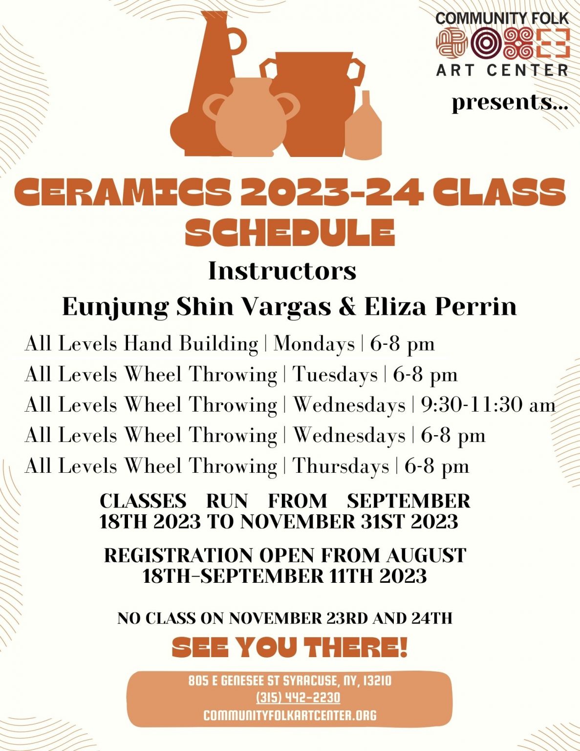 Ceramics Fall 2023 Class Schedule - Community Folk Art Center – Syracuse University
